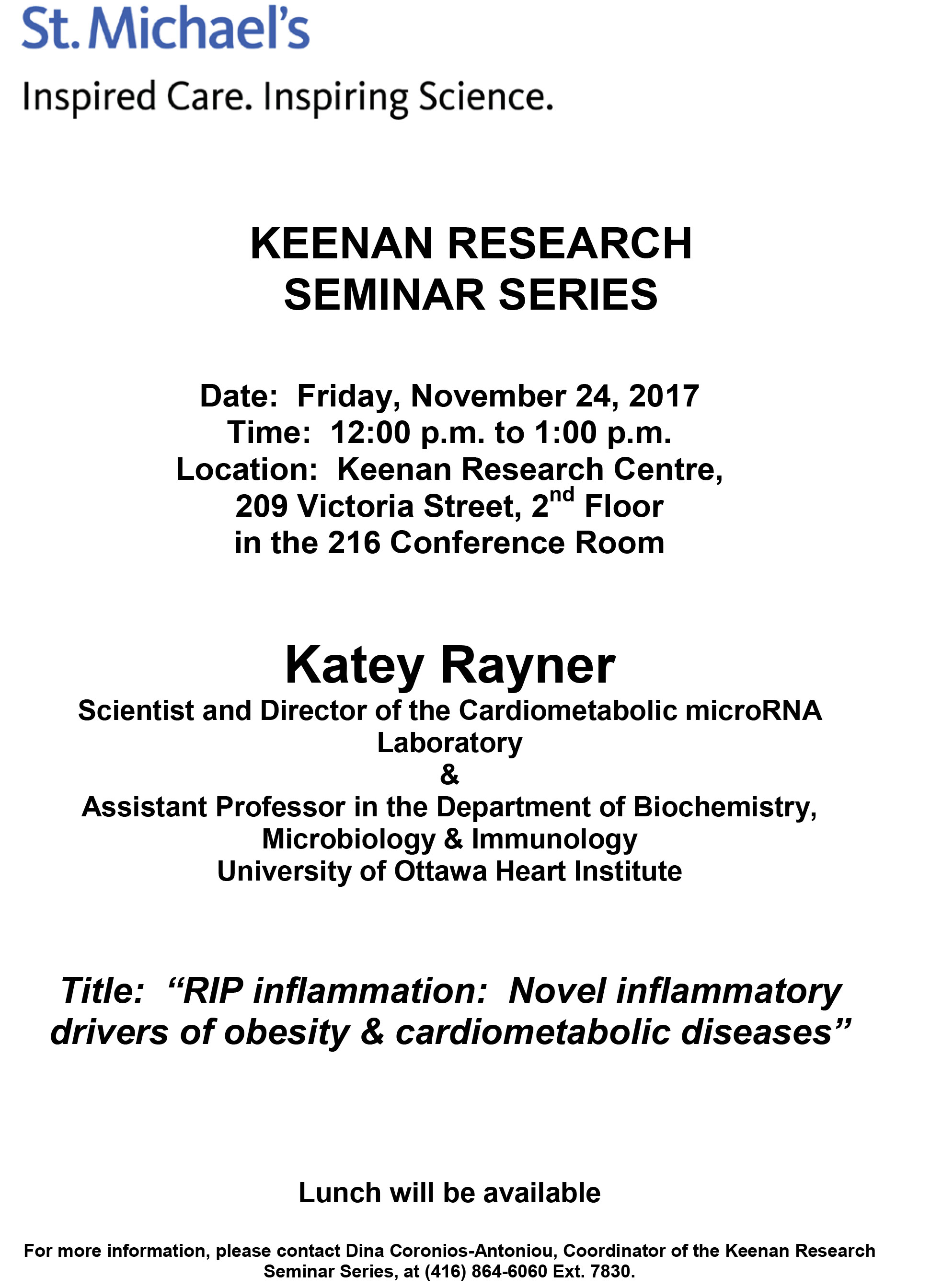 Seminar: Katey Rayner | Ted Rogers Centre for Heart Research